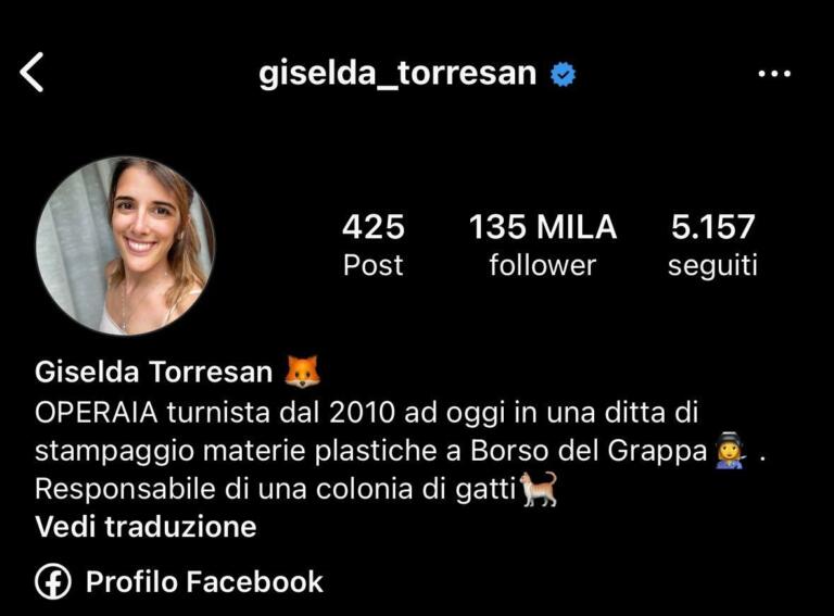 Giselda Torresan cambia bio su Instagram dopo l'annuncio del GF