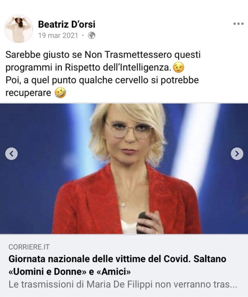 Beatriz D'Orsi nel 2021: "Uomini e Donne? Programma da chiudere"