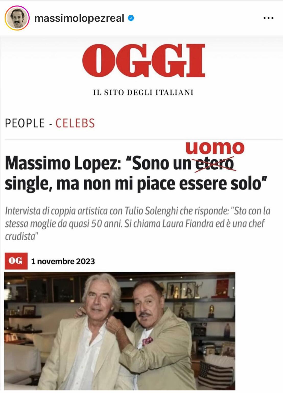 Massimo Lopez contro il titolo di giornale che lo definisce "etero"