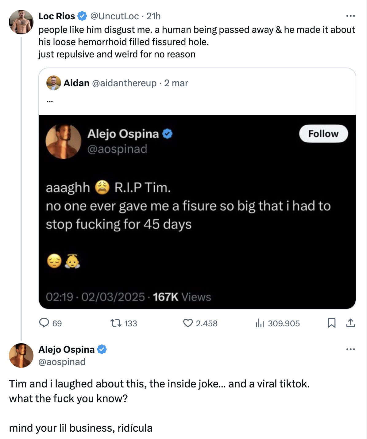 Loc Rios attacca Alejo Ospina per le condoglianze a Tim Kruger: "Mi ...