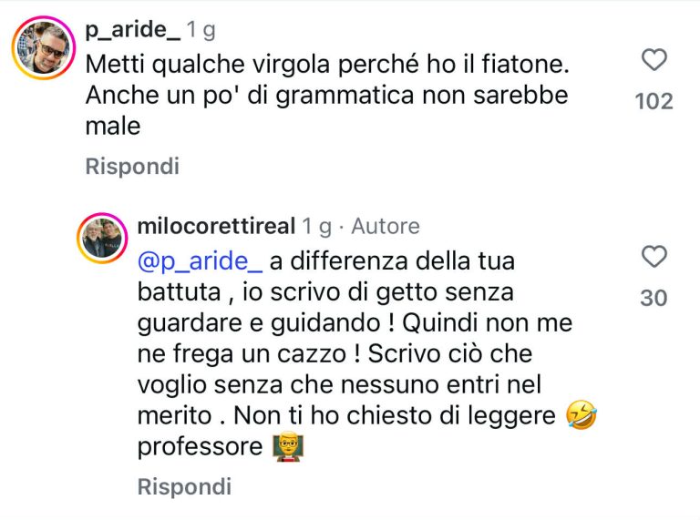 Milo Coretti contro gli autori del GF: "Ragazze come Medugno"