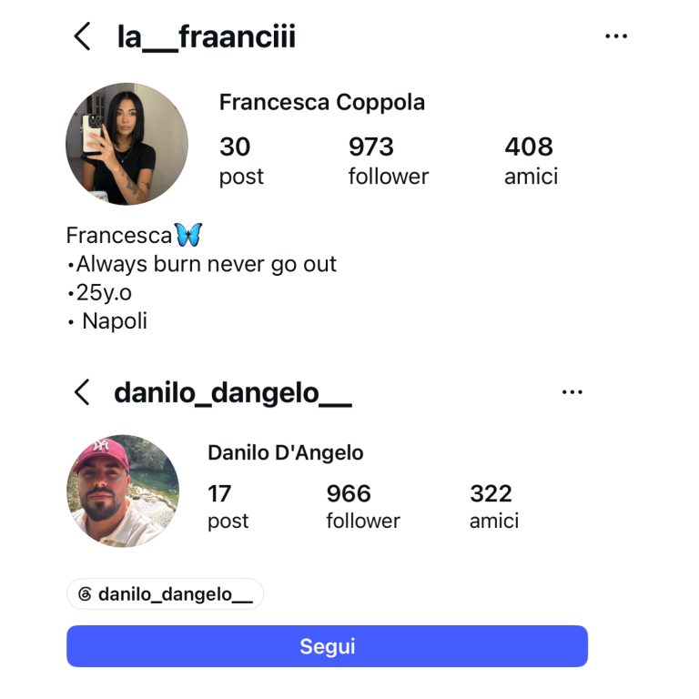 Chi sono Danilo D'Angelo e Francesca Coppola di Temptation Island