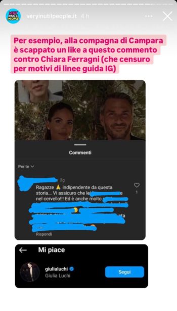 La moglie di Silvio Campara reagisce al gossip su Chiara Ferragni