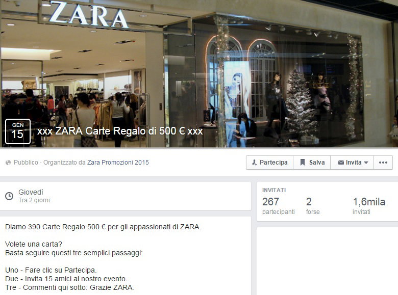 La bufala di Zara che offre buoni acquisto da 500 euro su Facebook ...