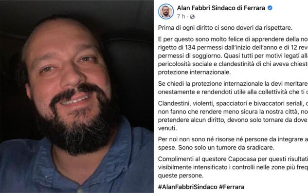 Alan Fabbri, sindaco di Ferrara, e i clandestini paragonati a un tumore