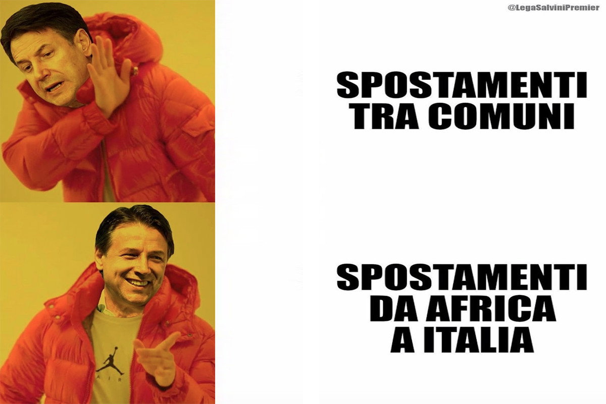 Meme Salvini su Conte che blocca gli spostamenti tra comuni