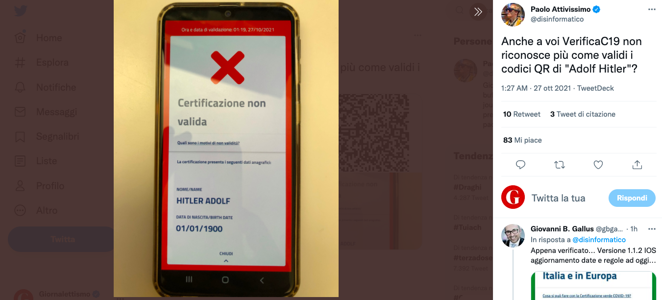 Green pass di Hitler, QR code riconosciuto da Verifica C19 | Giornalettismo
