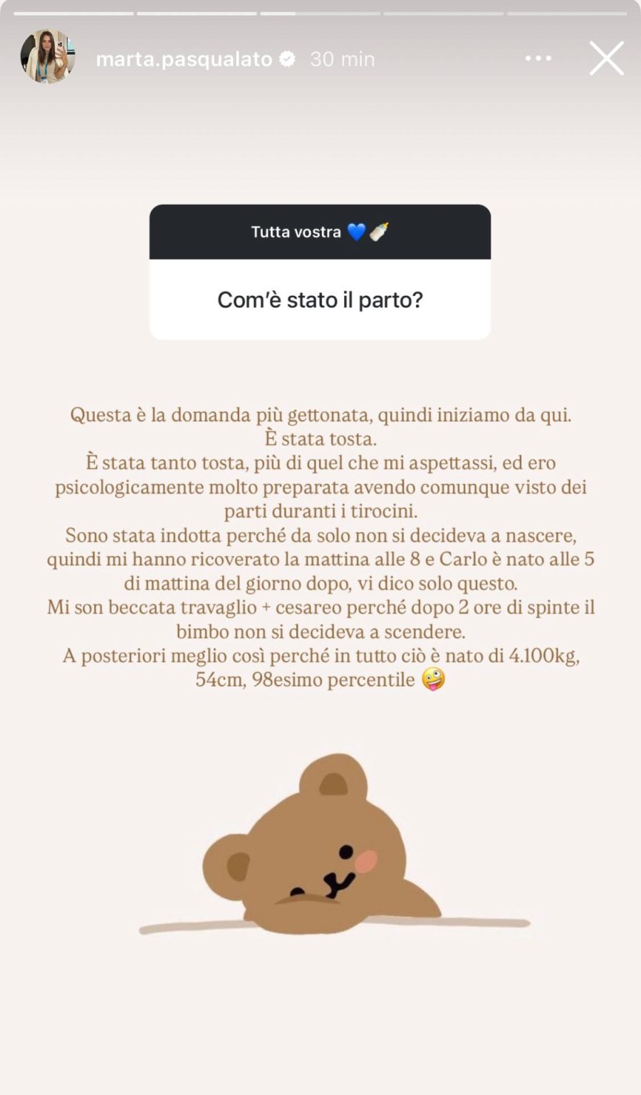 Uomini e Donne, Marta Pasqualato racconta il parto