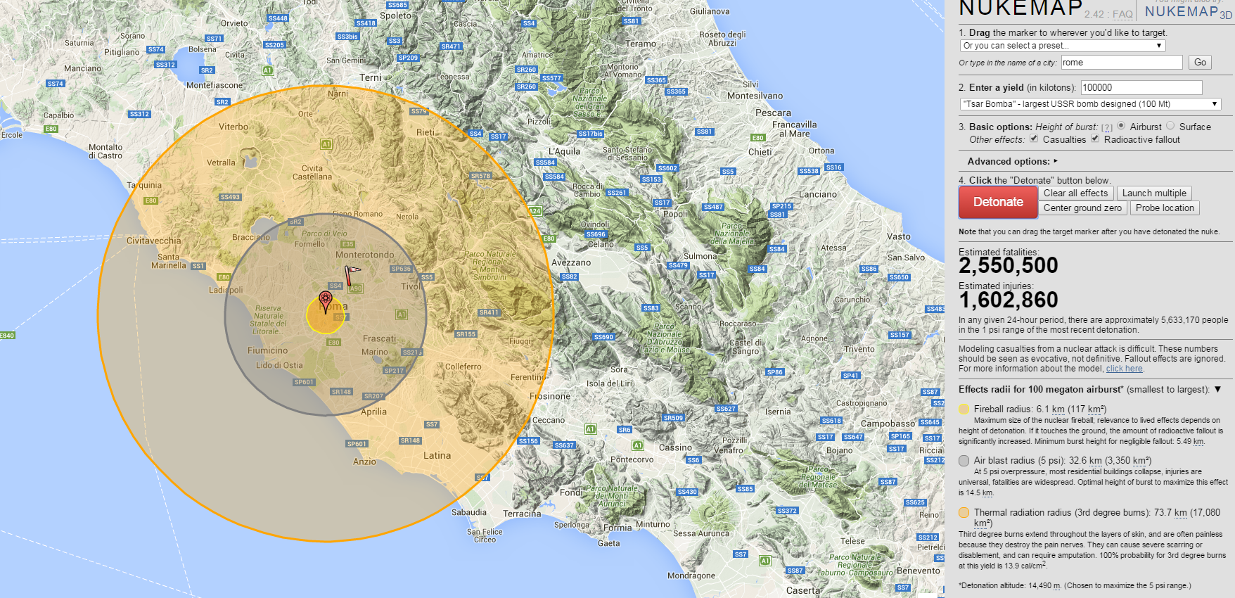 Nukemap: vuoi vedere che succede se scoppia una bomba atomica a casa ...