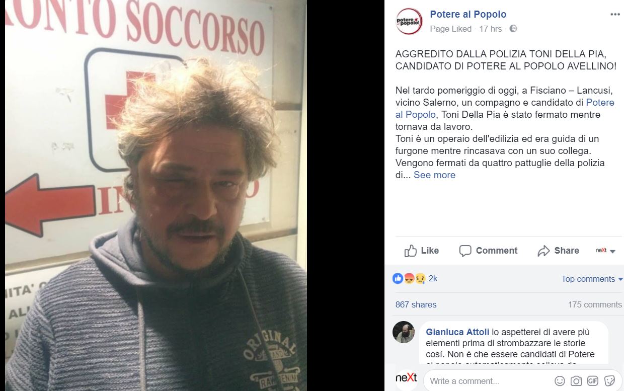 Tony della Pia: il candidato di Potere al Popolo «aggredito» dalla ...