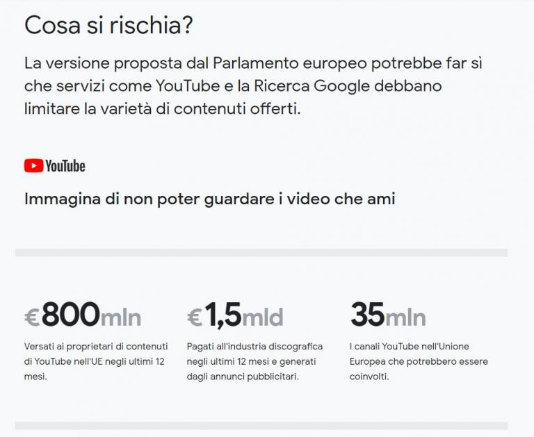 La pubblicità di Google contro la direttiva copyright UE
