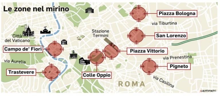 Le zone rosse di Roma