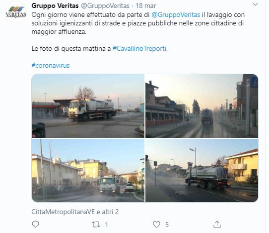Lavare le strade con la varechina serve per il Coronavirus?