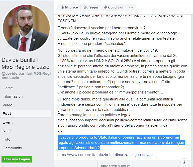 Barillari ha appena trovato il vaccino per il Coronavirus (no, anzi, ha ...